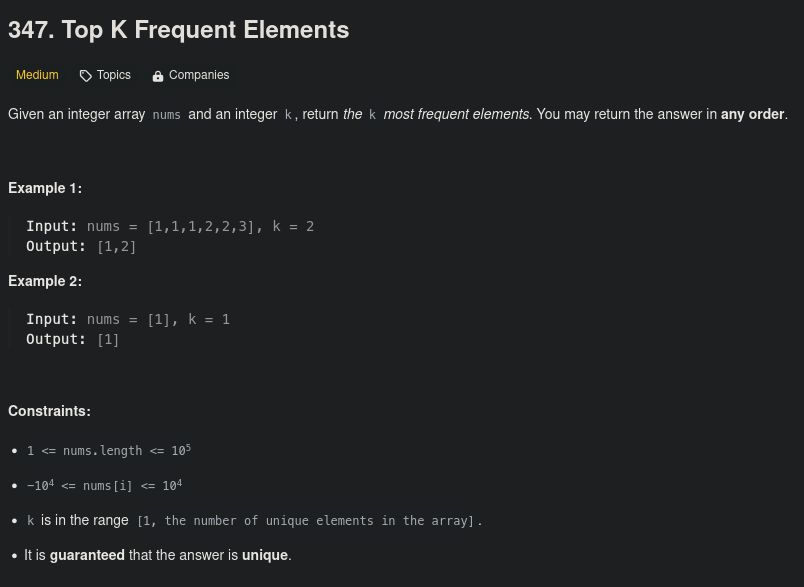 Front 347. Top K Frequent Elements