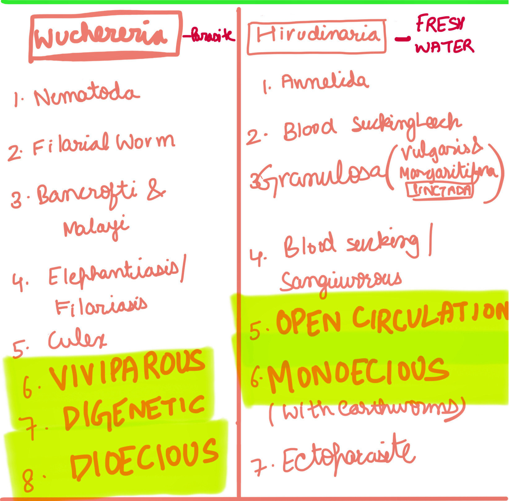 Text HIRUDINARIAPARAPODIA: {{c1::ABSENT}}CIRCULATION: {{c1::OPEN TYPE ...